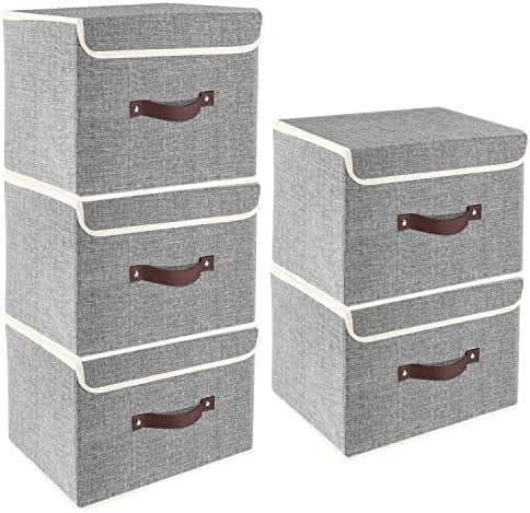 Collapsible Storage Boxes, Washable Fabric Storage Bins with Lids, 14 ...