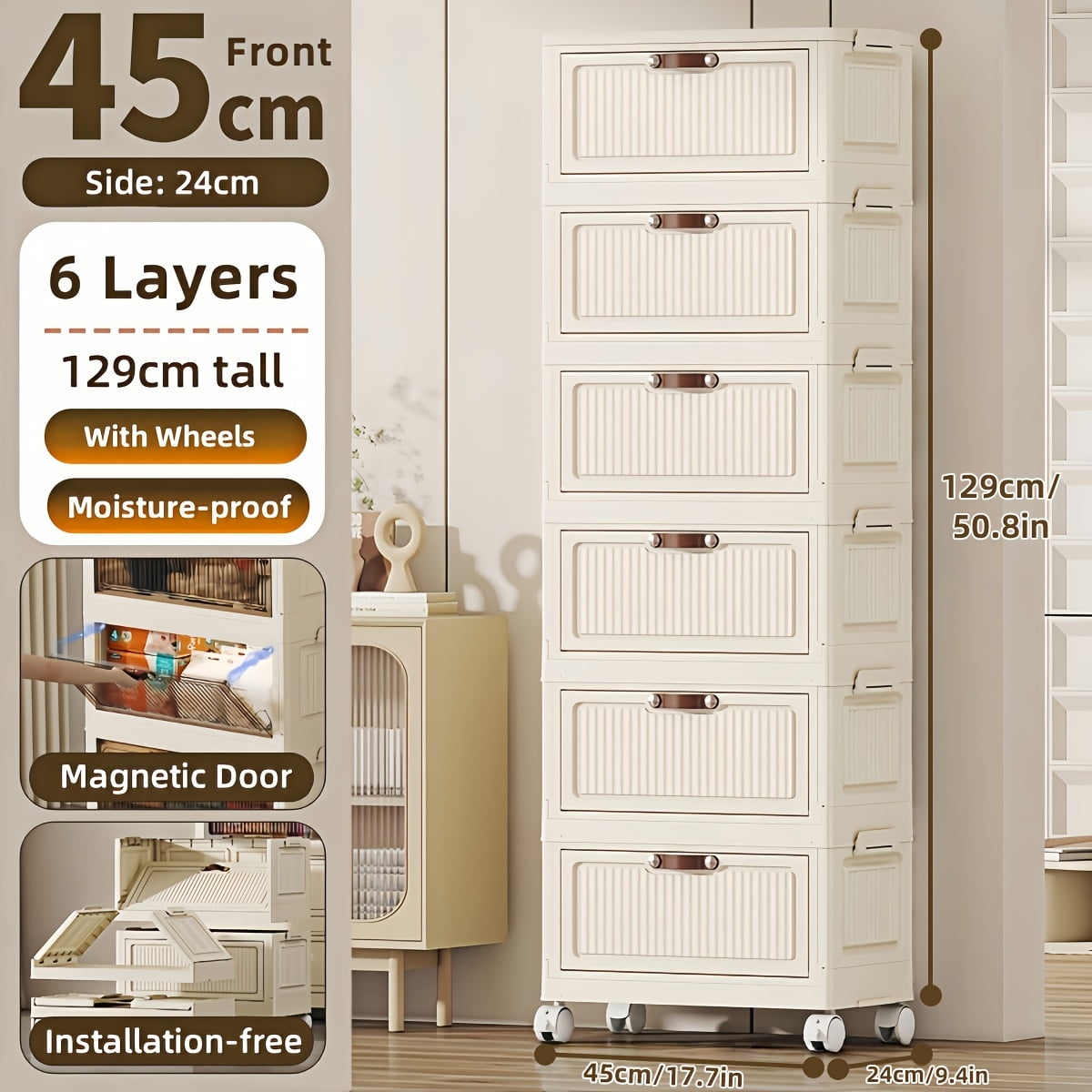 Collapsible Storage Cabinet with Doors & Magnetic Flip-Top Lids - Heavy ...