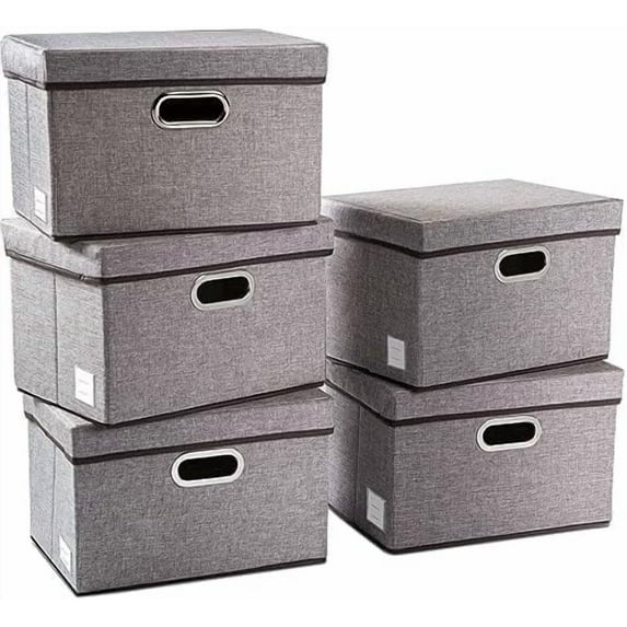 Collapsible Storage Containers with Lids [5-Pack] Linen Fabric Foldable ...
