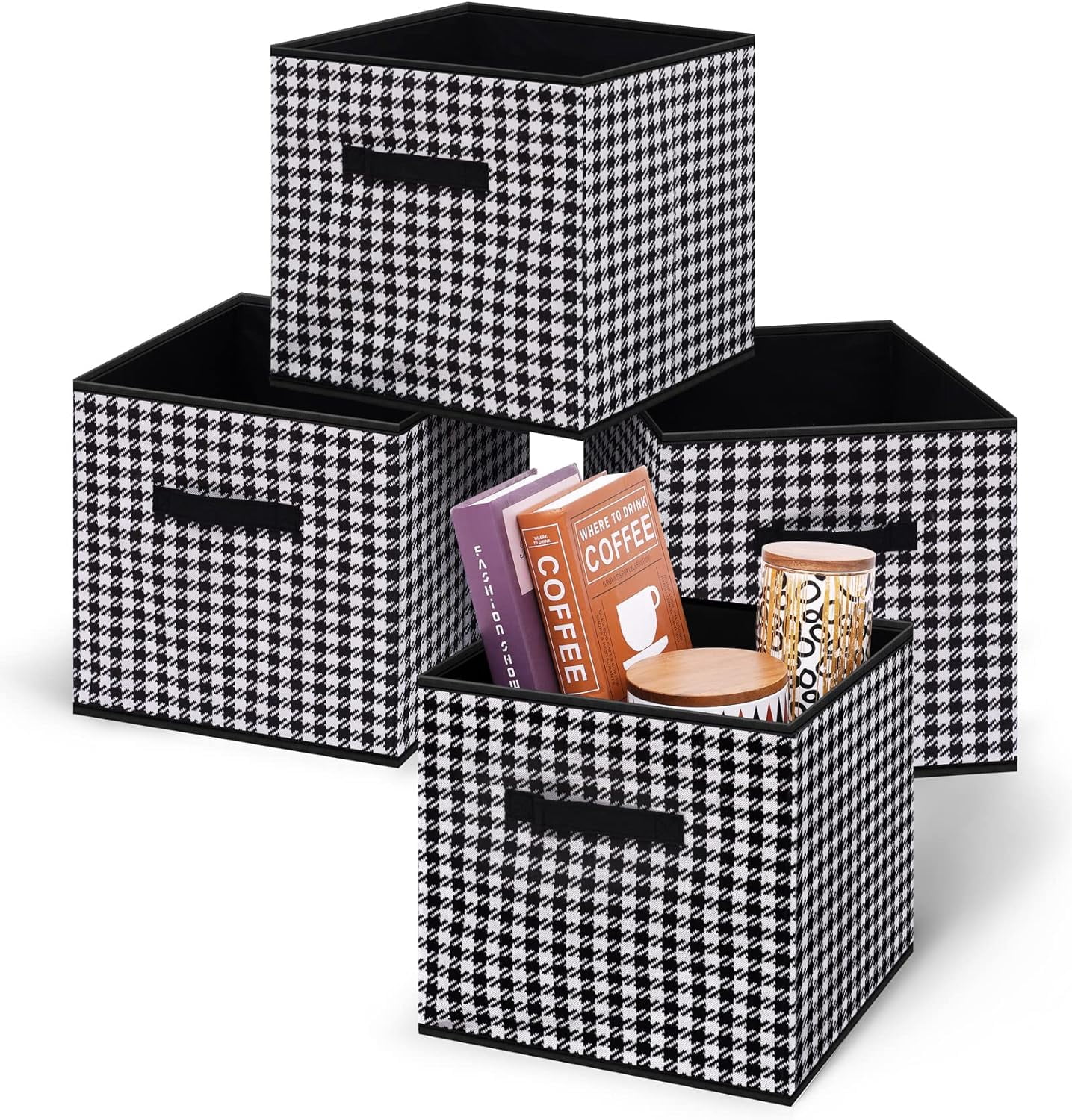 Collapsible Storage Cube Bins - 13'' Fabric Cubby Organizer, Plaid ...