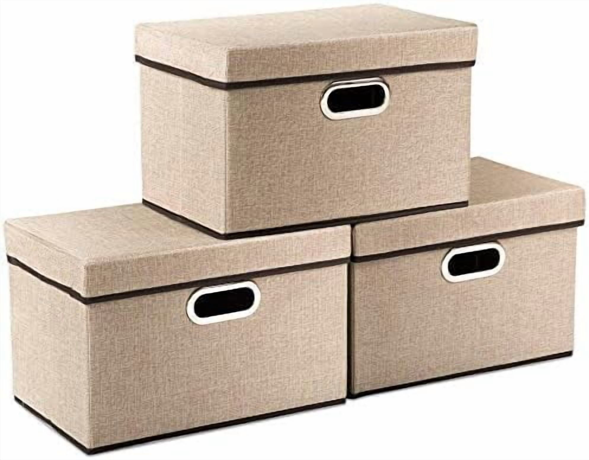 Collapsible Storage Cubes with Lids [3-Pack] Jute Fabric Foldable ...