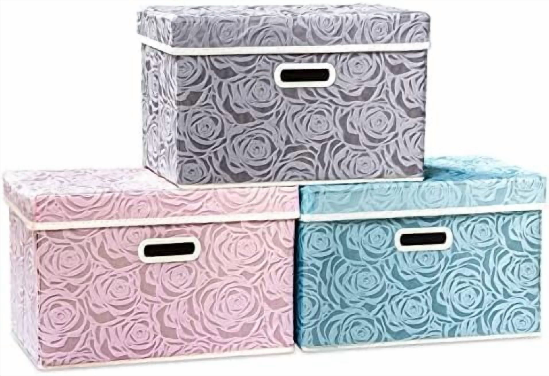 Collapsible Storage Cubes with Lids Fabric Decorative Storage Bins ...