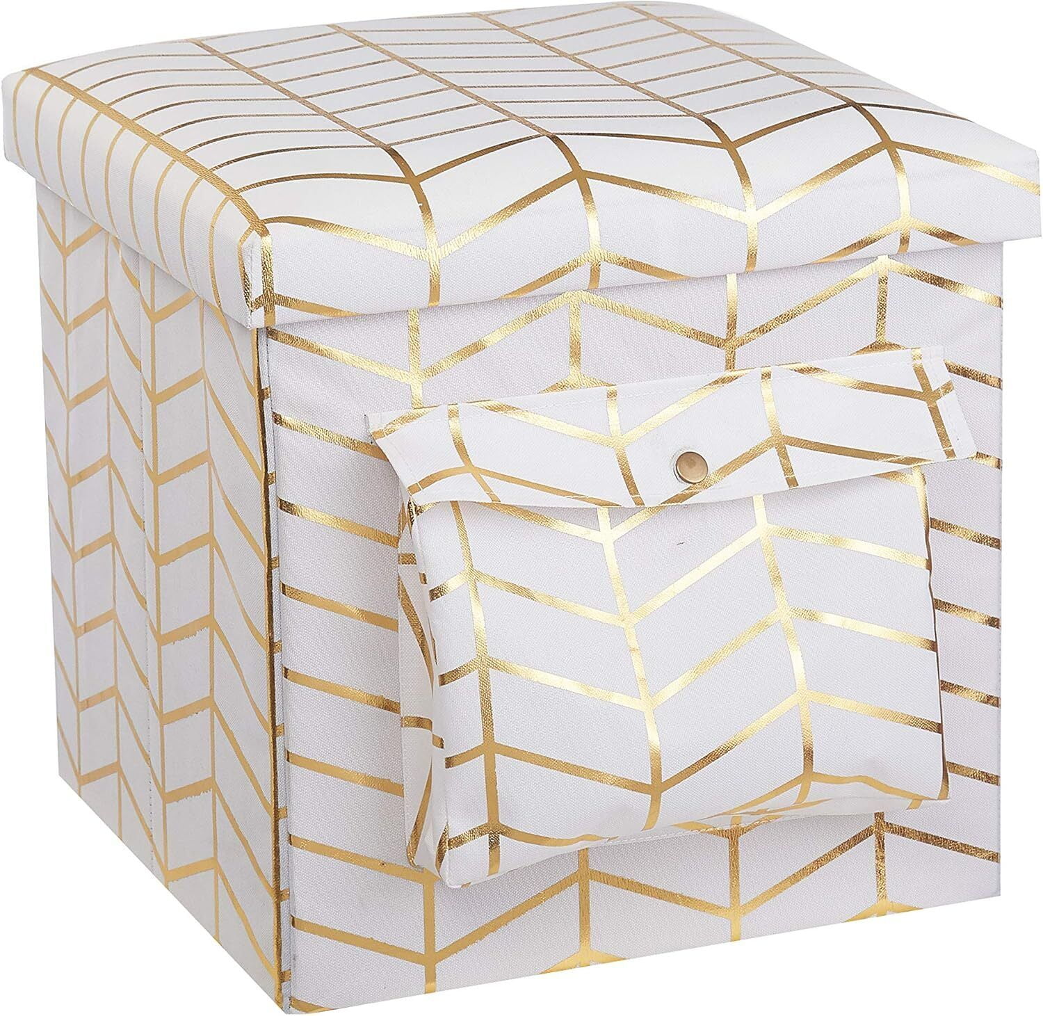 Collapsible Storage Ottoman with Laptop Stand Tray Lid and Small, Gold ...