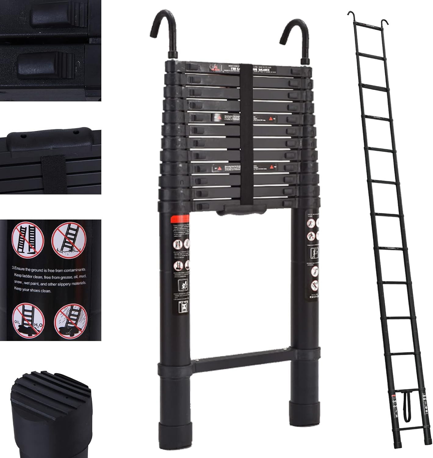 Collapsible Telescoping Ladder 16.5FT Aluminum Telescopic Ladders ...