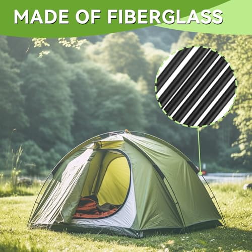 Collapsible Tent Poles, 2pcs Fiberglass Tent Pole Replacement Tent Bar ...