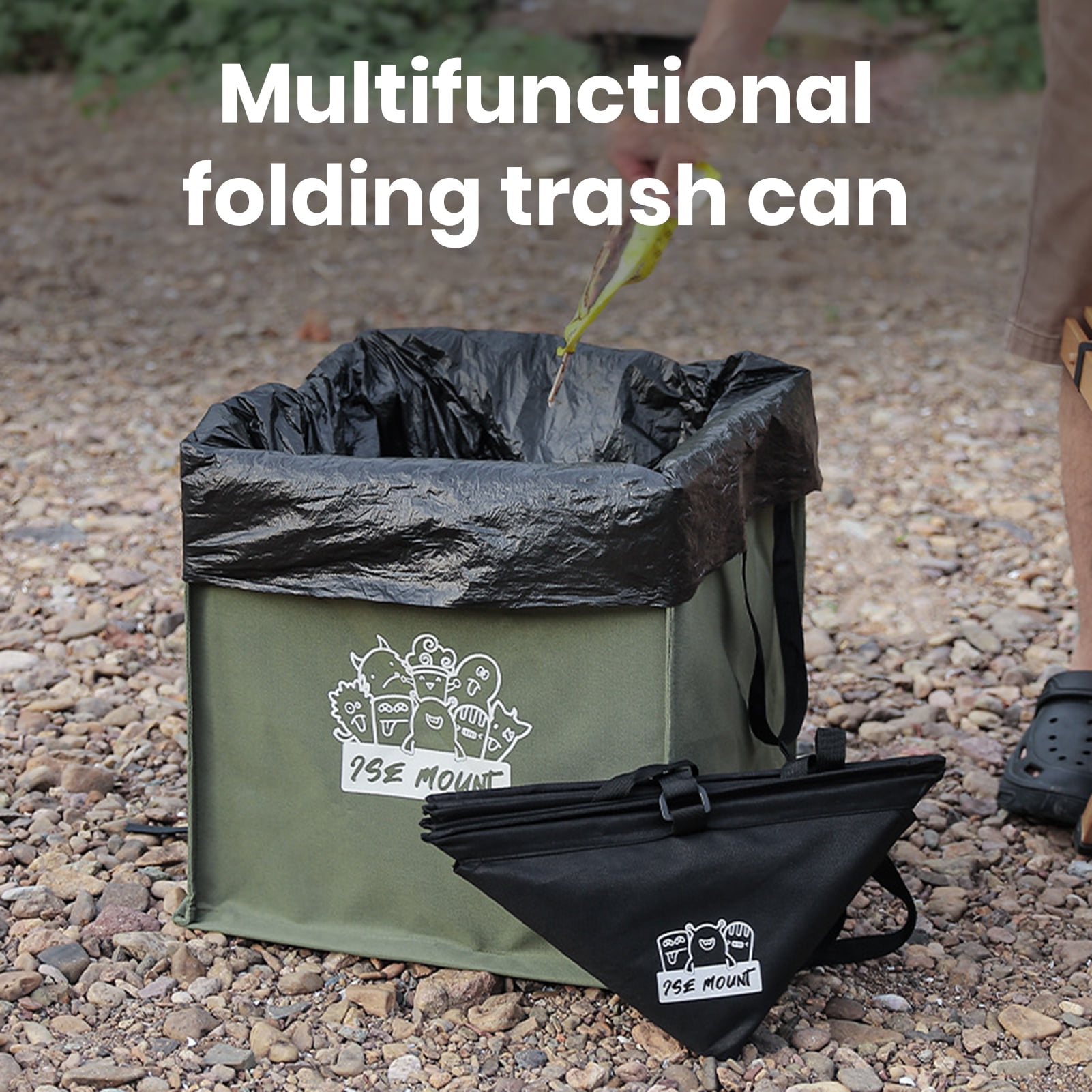 Collapsible Trash Can with Reinforced Handle Large Capacity Waterproof Camping Waste Bin Lawn ...
