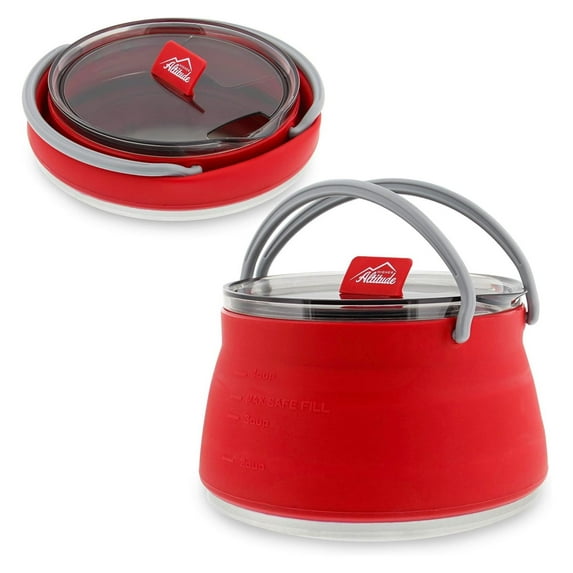Collapsible Travel Kettle Pot with Lid - 1L Red Portable Water Boiler ...