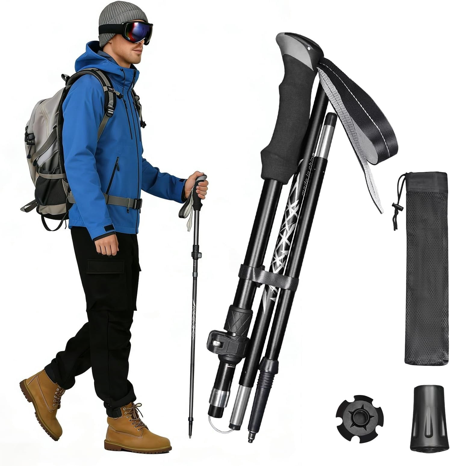 Collapsible Trekking Pole Adjustable Hiking Pole - Alloy 7075 Walking ...