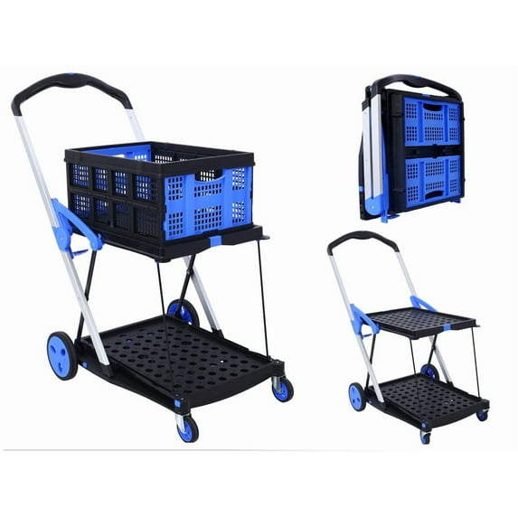 Collapsible Utility Cart Multi Functional Shopping Carts 2-Tier with ...