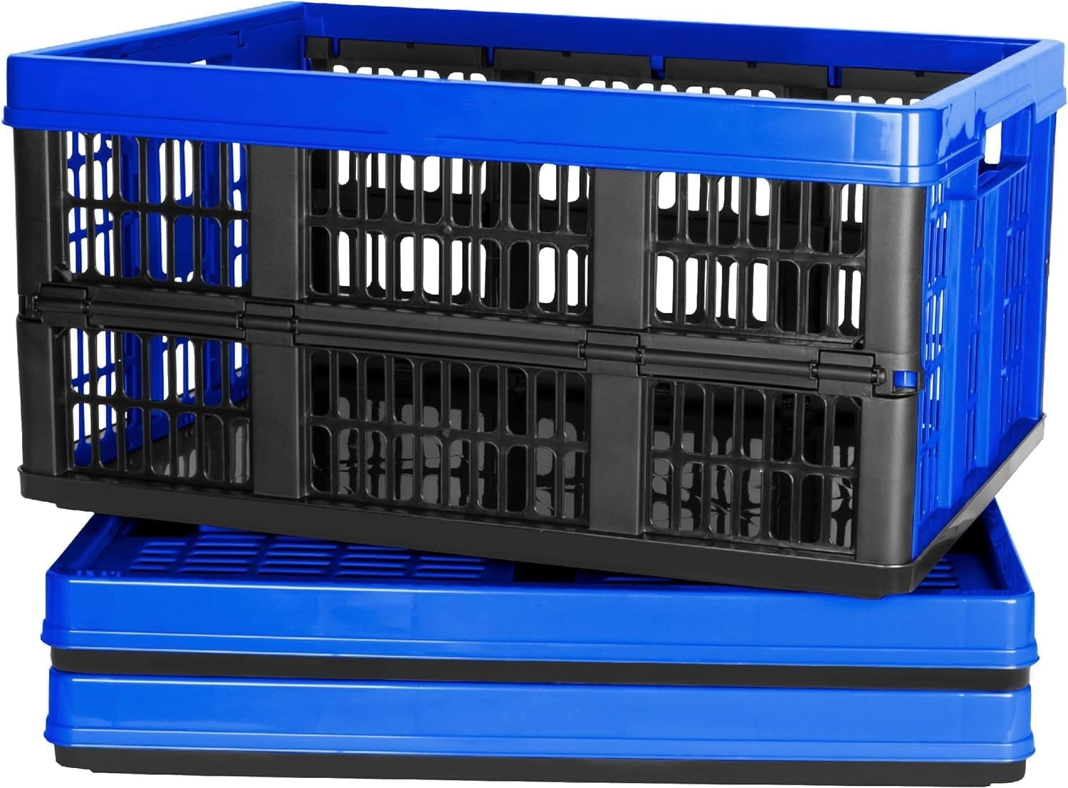 Collapsible Utility Crate, Royal Blue, 3PK - 45L (11 Gal) Collapsible Storage Bins, Holds 66lbs ...