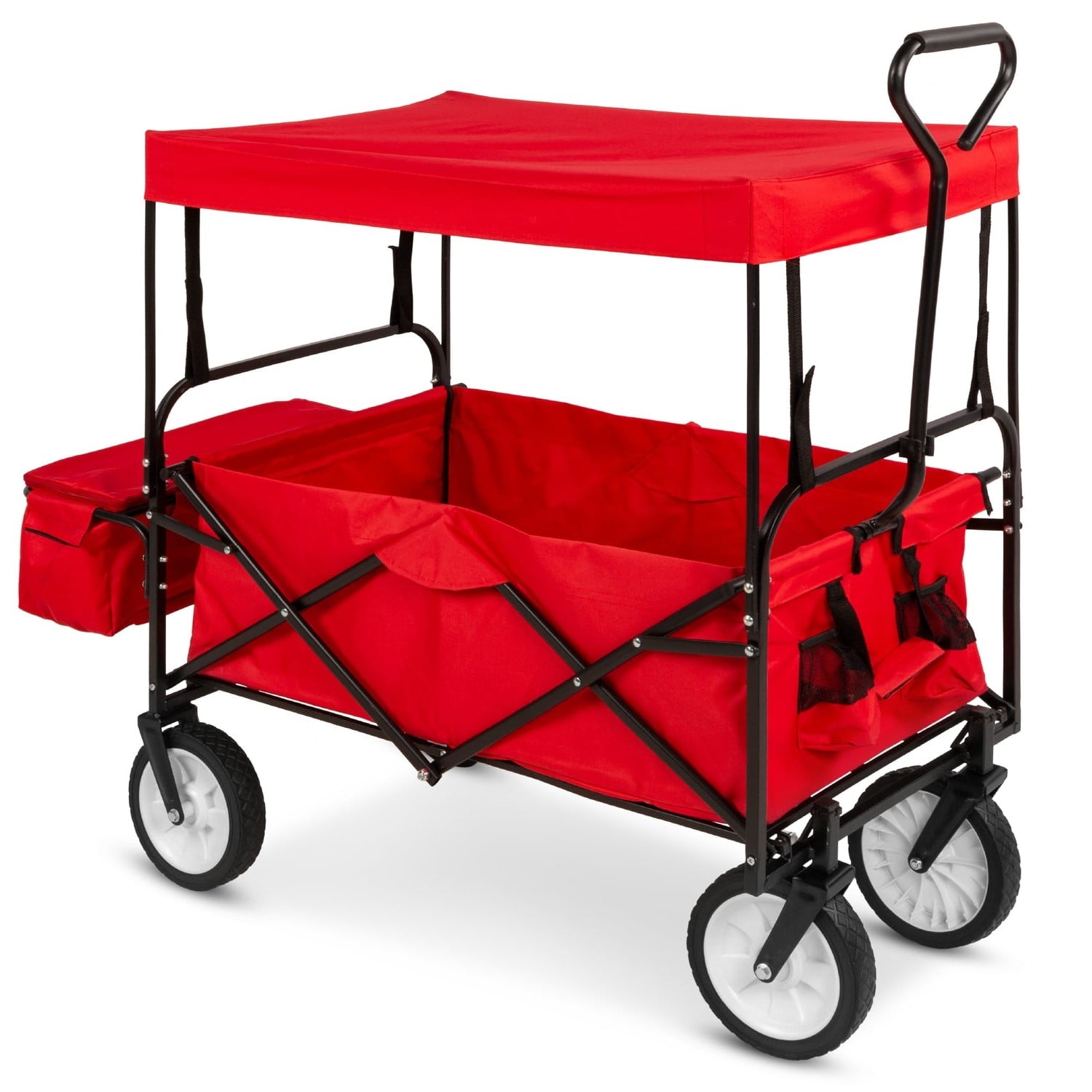 Collapsible Utility Wagon Cart Indoor/Outdoor with Canopy - Red ...