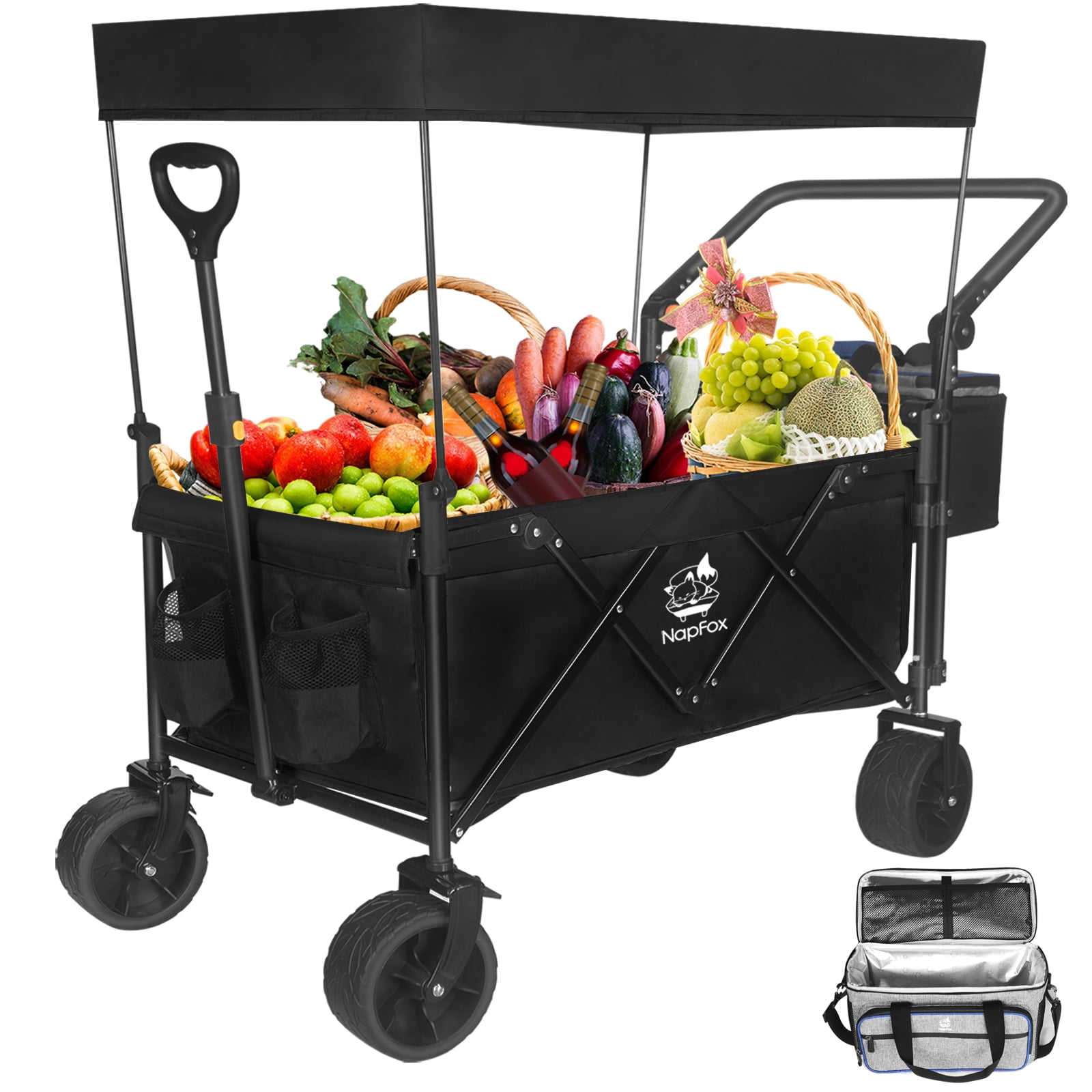 Collapsible Wagon 140L Wagons Carts Foldable with Removable Canopy ...
