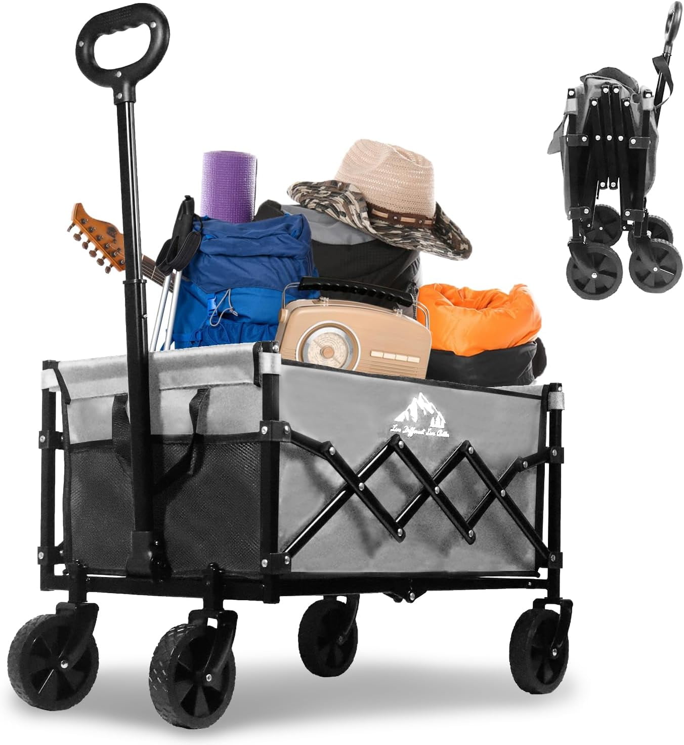 Collapsible Wagon with 352LBS Capacity, Foldable Large Carts, Heavy ...