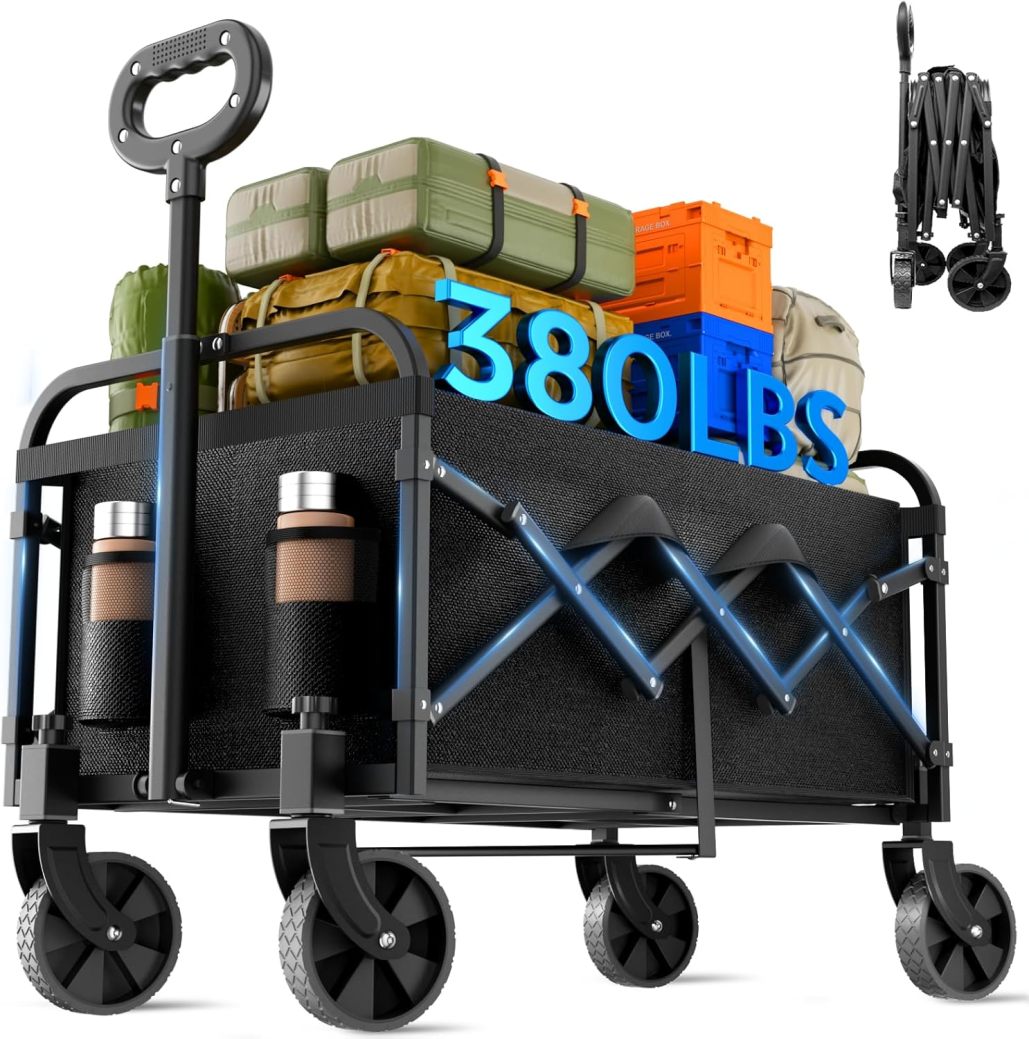 Collapsible Wagon 380 lbs, Heavy Duty Wagons Carts Foldable, Shopping ...