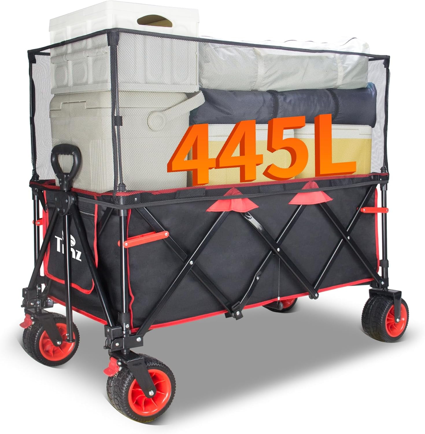 Collapsible Wagon 445L Heavy Duty Foldable Cart with All-Terrain Wheels ...