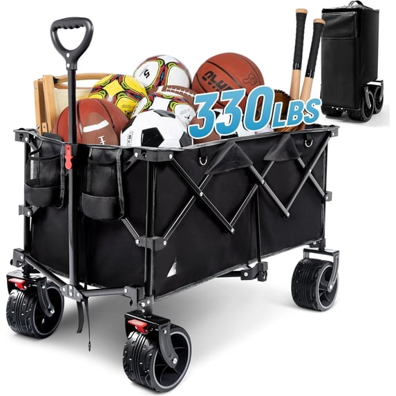 Collapsible Wagon Cart, 330lbs Capacity Beach Wagons with Big Wheels ...
