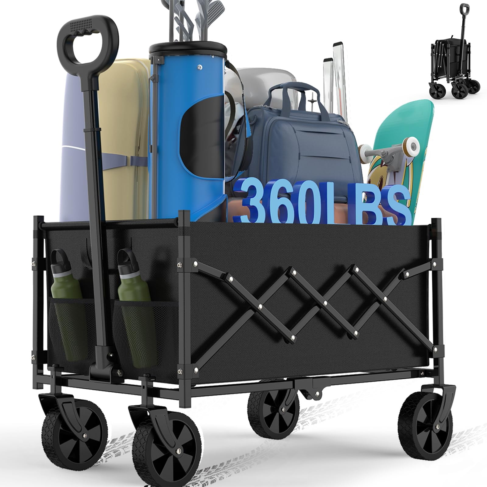 Collapsible Wagon Cart with 360lbs Weight Capacity, Lightweight ...