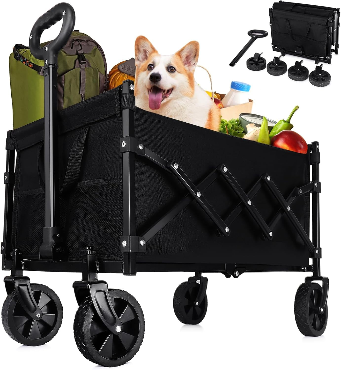 Collapsible Wagon Cart with 360lbs Weight Capacity, Lightweight ...
