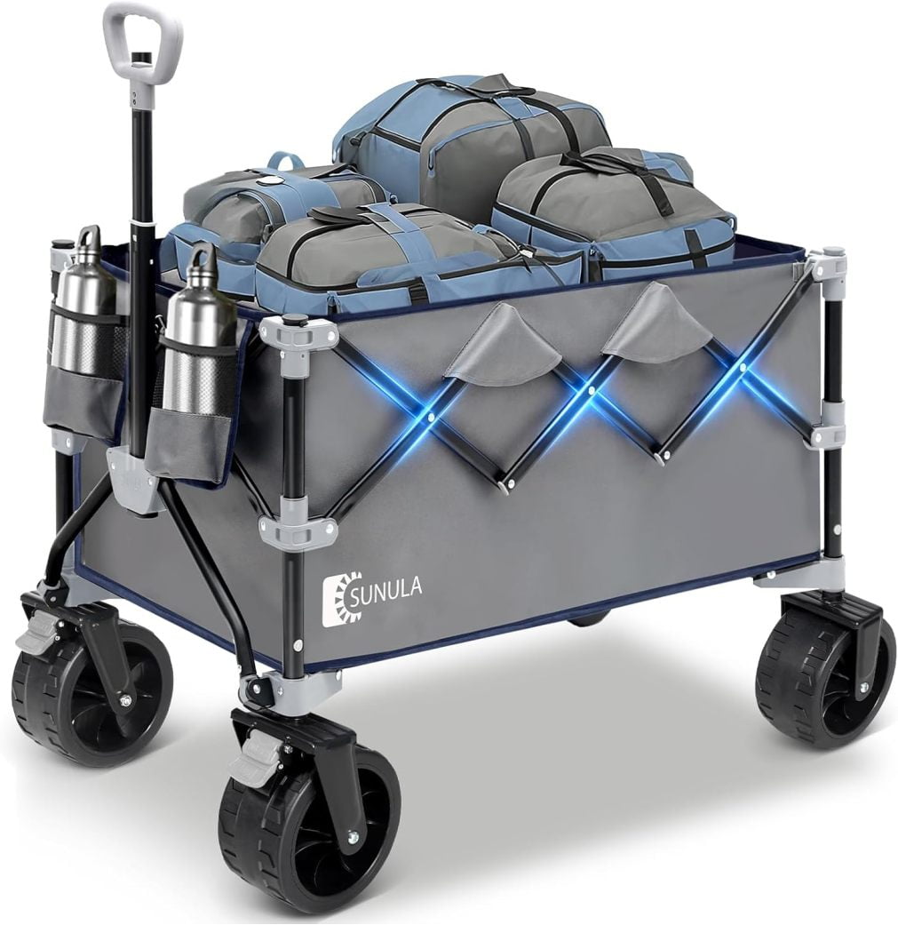 Collapsible Wagon Cart with 440lbs Weight Capacity, Heavy Duty Foldable ...