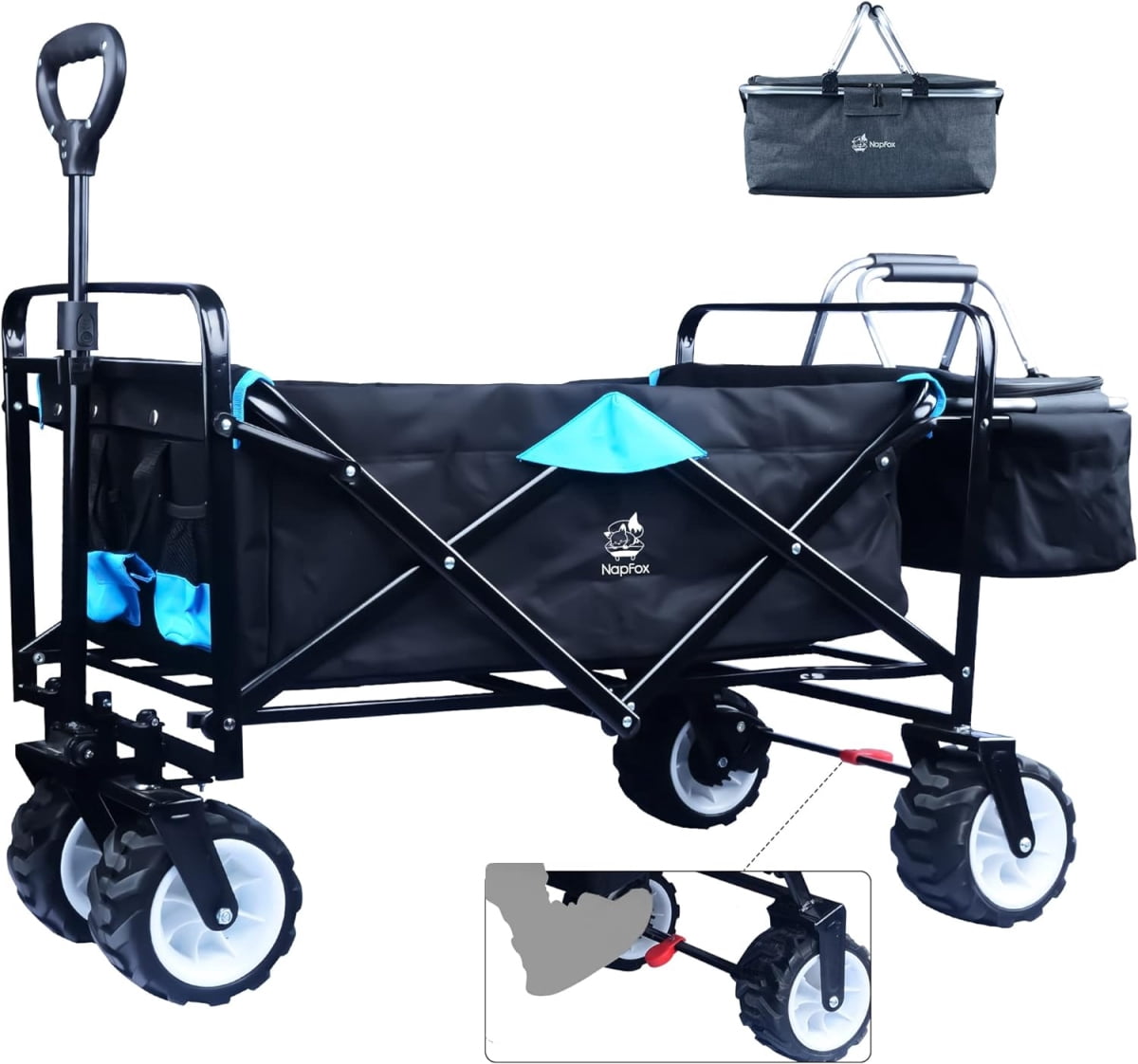 Collapsible Wagon Cart with Aluminum Frame Cooler Bag ,Brake,Adjustable ...