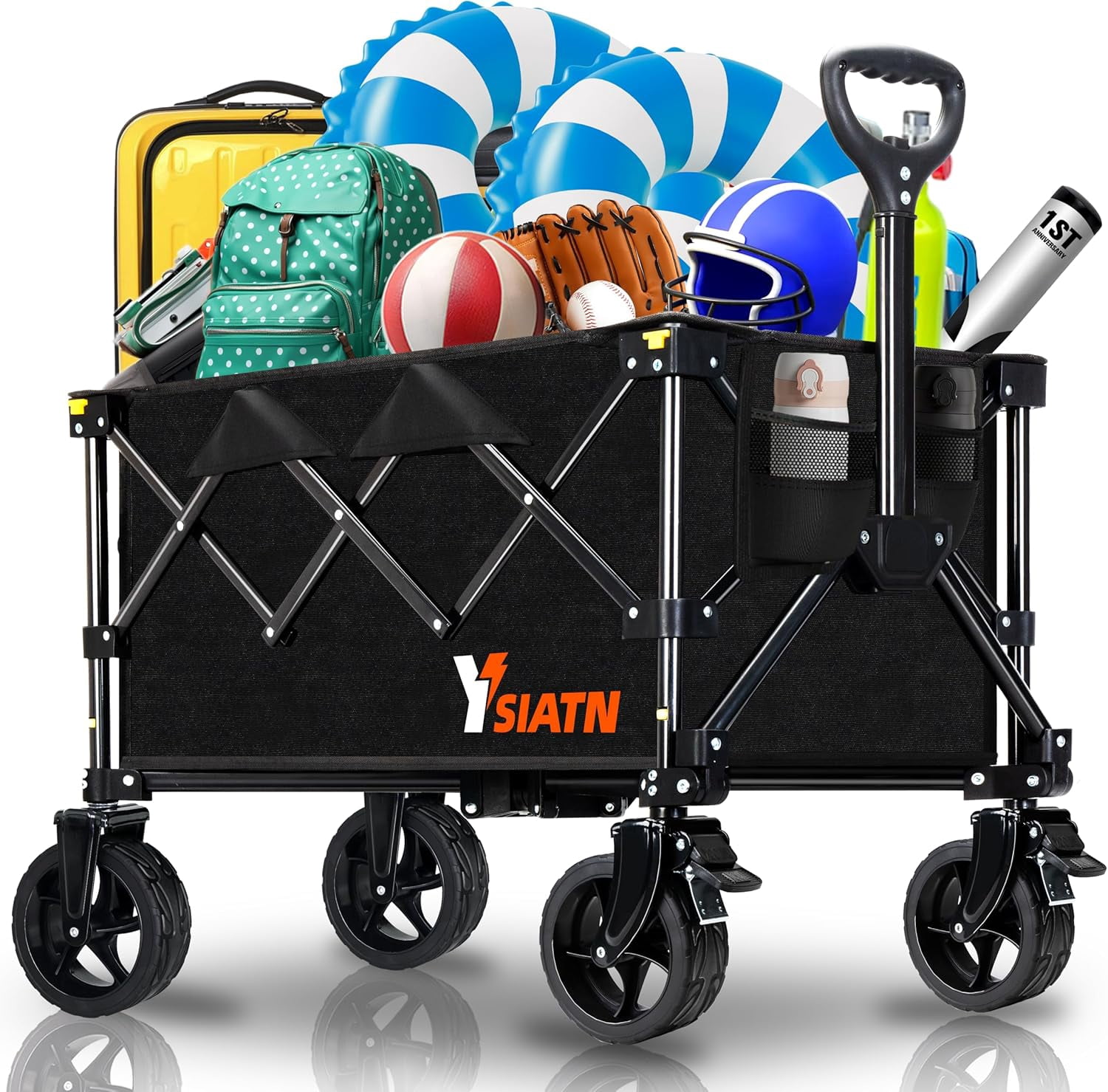 Collapsible Wagon Cart with Brake, Foldable Wagon Cart with All Terrain ...