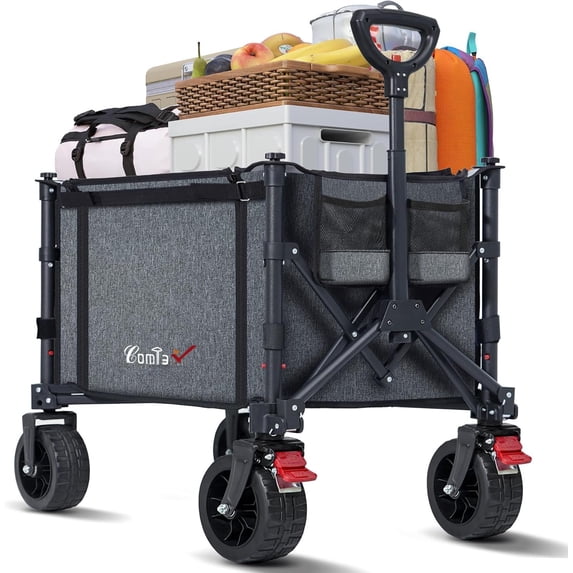 Collapsible Wagon Cart Foldable with Big Wheels Brakes, 250lbs Folding ...