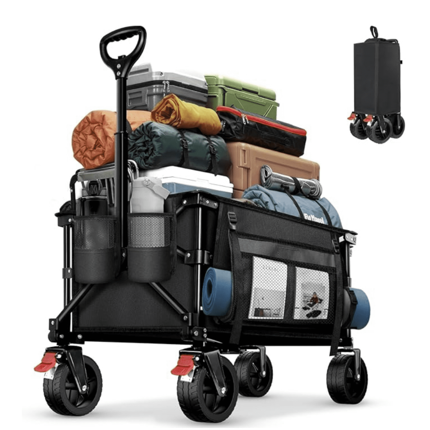 Collapsible Wagon Cart, Heavy Duty Foldable Utility Cart with 6" All ...