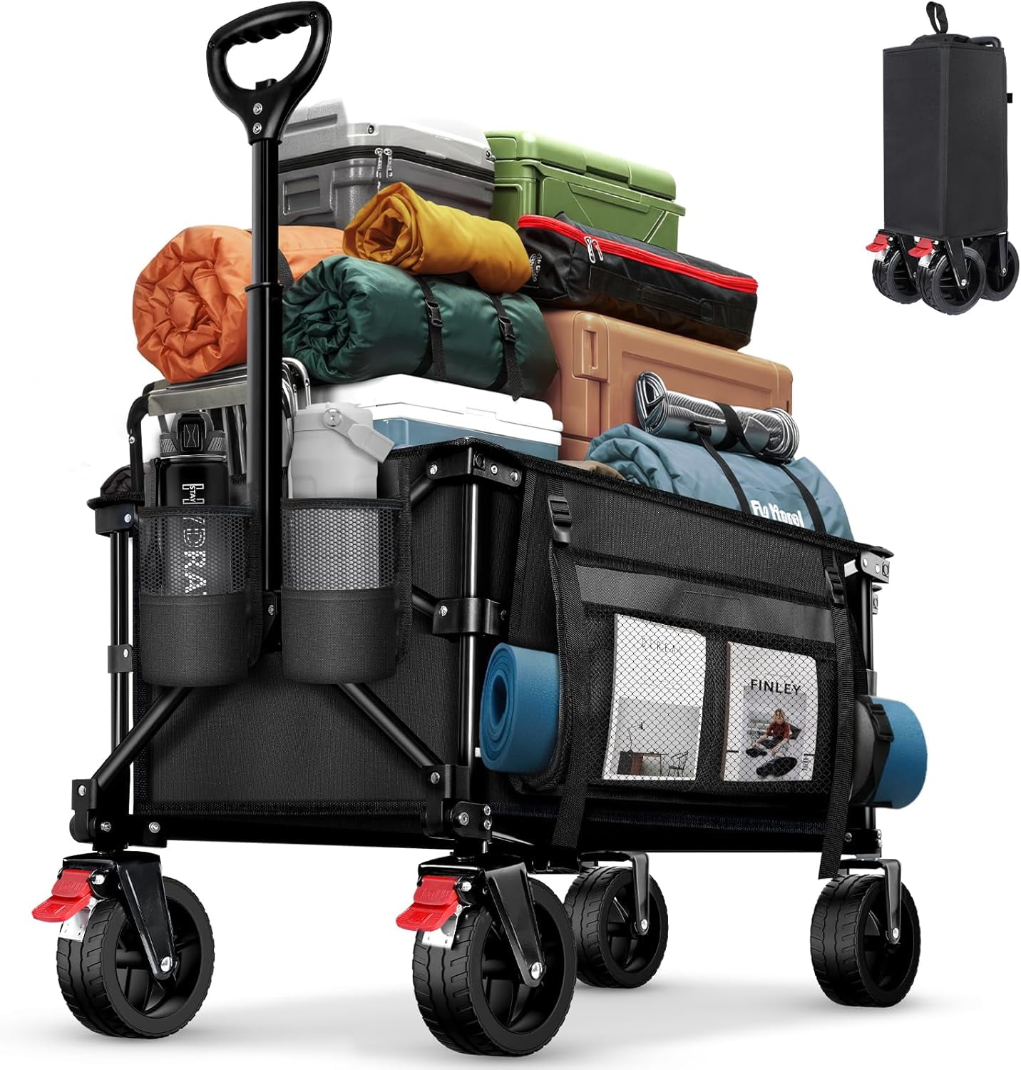 Collapsible Wagon Cart, Heavy Duty Foldable Utility Cart with 6" All ...