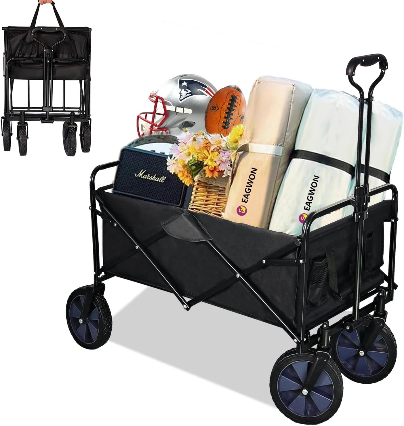 Collapsible Wagon Cart, Heavy Duty Folding Wagon with Telescopic Handle ...