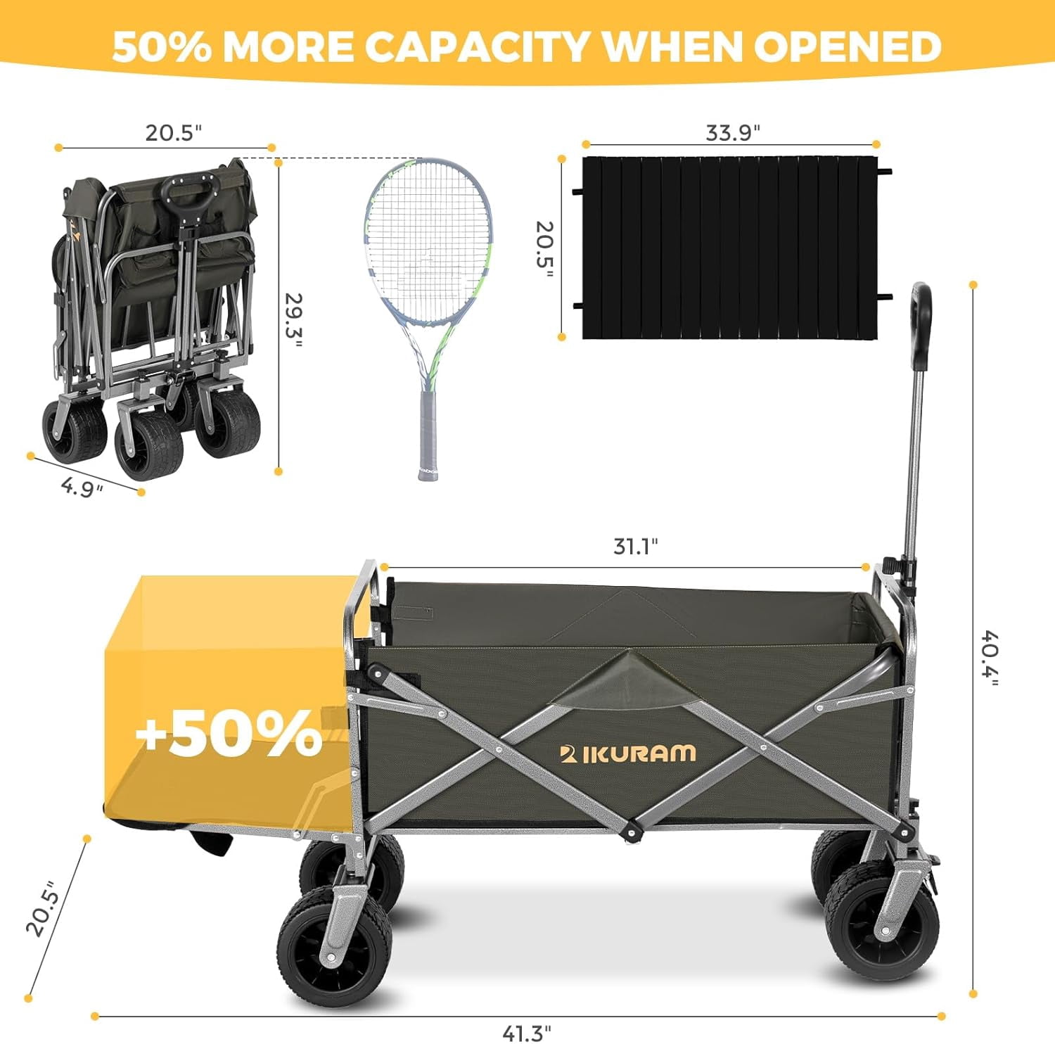 Collapsible Wagon Cart with Removable Tabletop, 500LBS Folding Wagons ...
