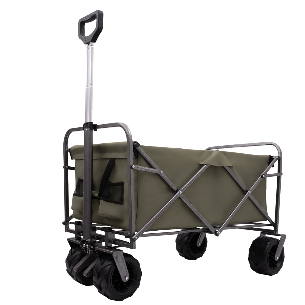Collapsible Wagon Cart Trolley Cart with Large Wheels, Mesh Pocket ...