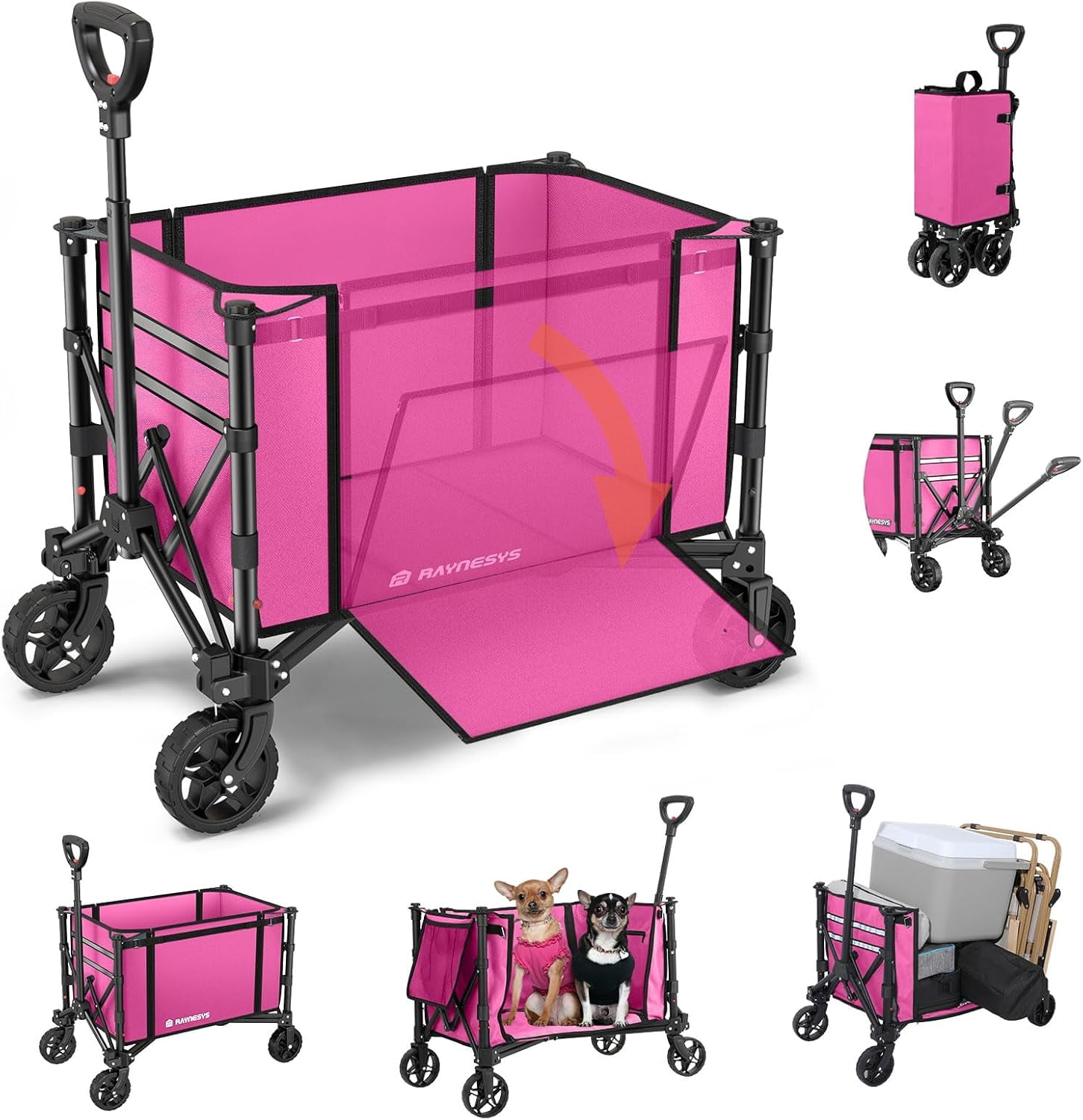 Collapsible Wagon Cart with Wheels 220lbs Foldable Wagon 120L Shopping ...