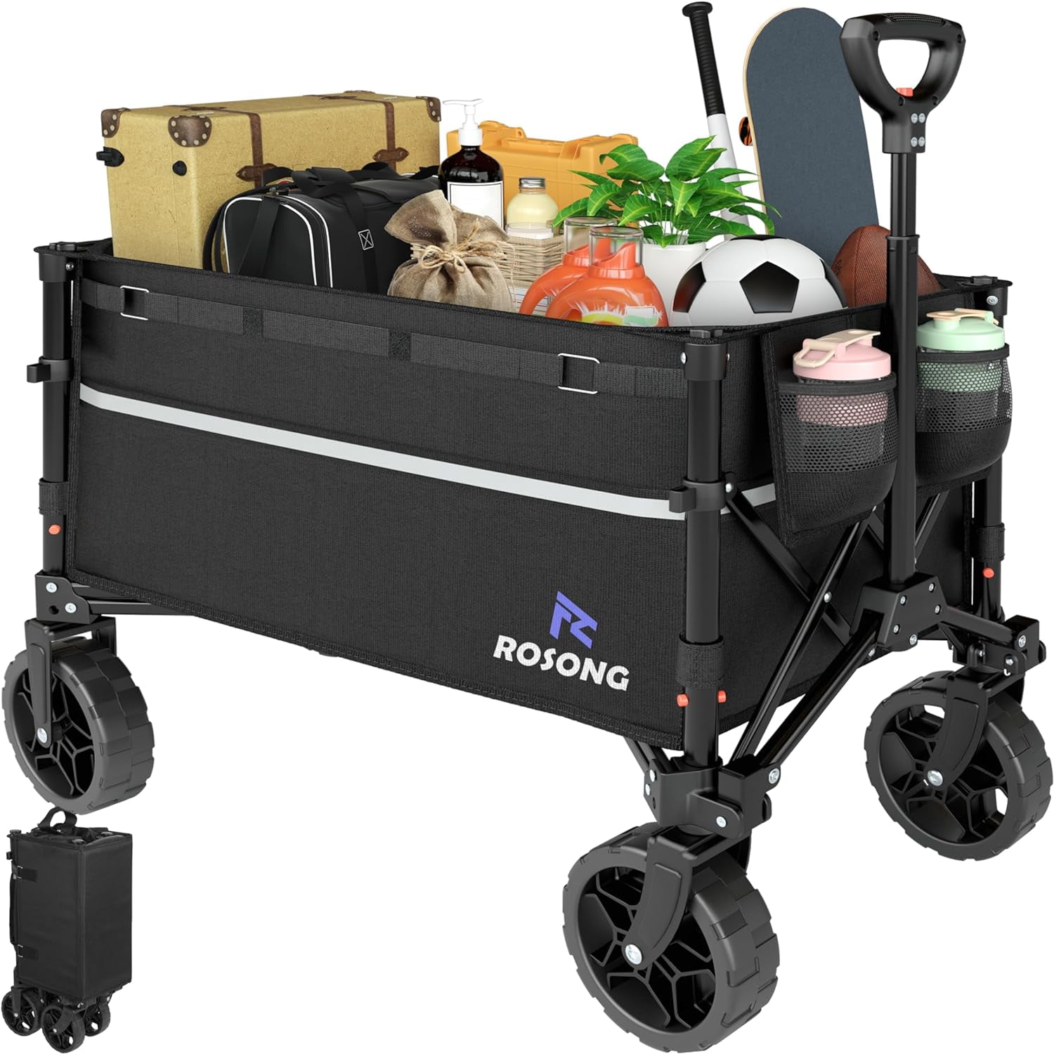 Collapsible Wagon Cart with Wheels Foldable - Folding Utility Heavy ...