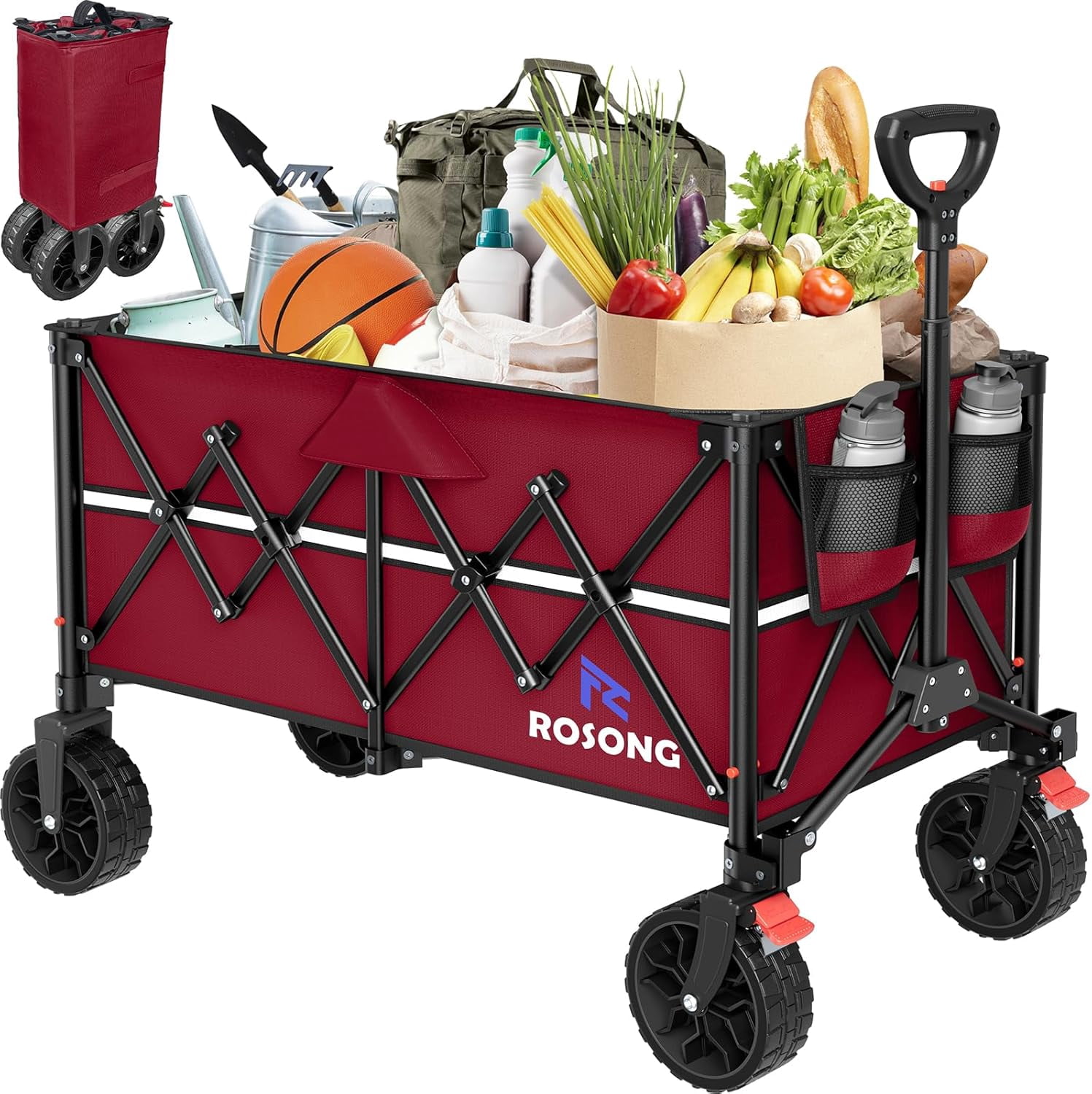 Collapsible Wagon Cart with Wheels Foldable - Folding Utility Heavy ...