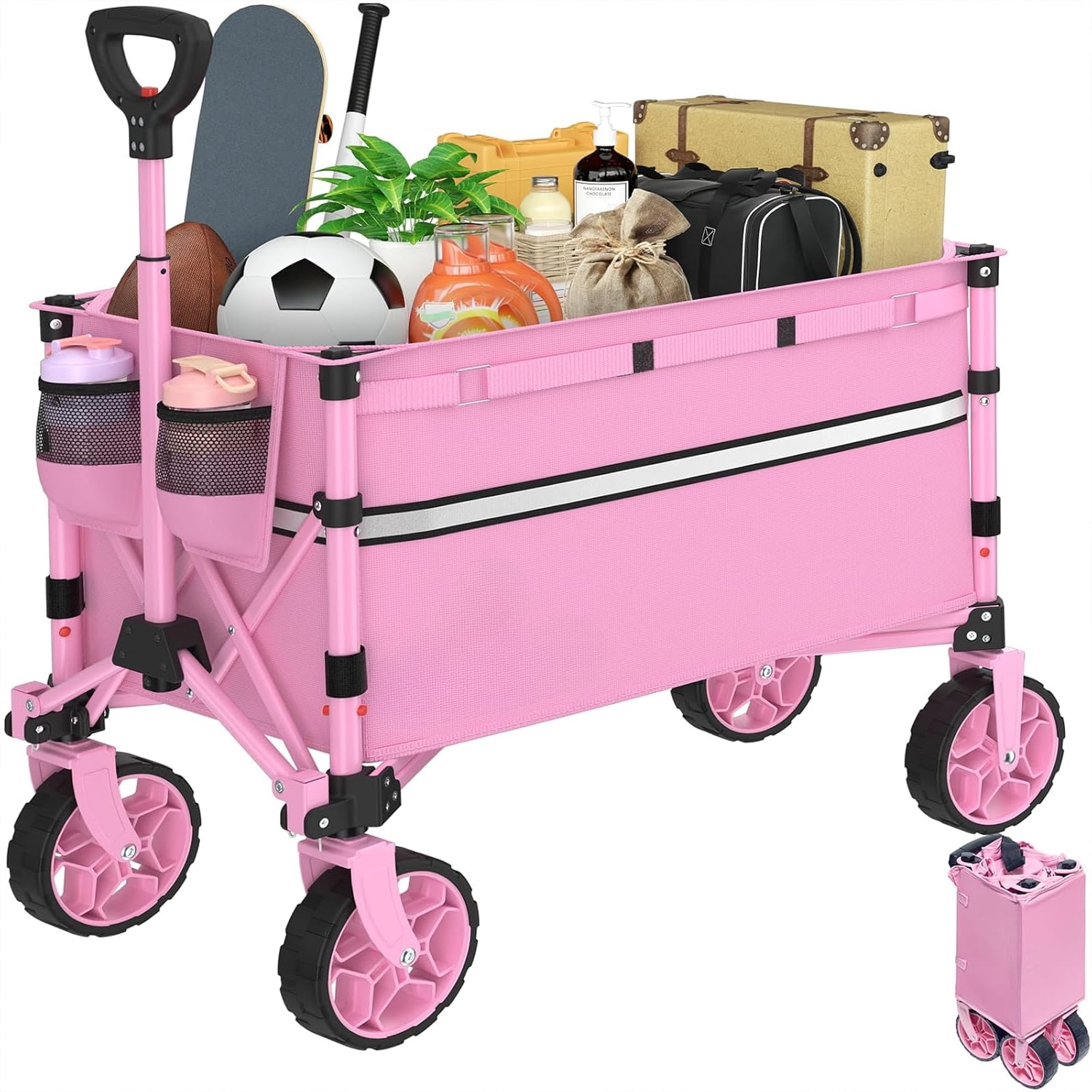 Collapsible Wagon Cart with Wheels Foldable - Folding Utility Heavy ...