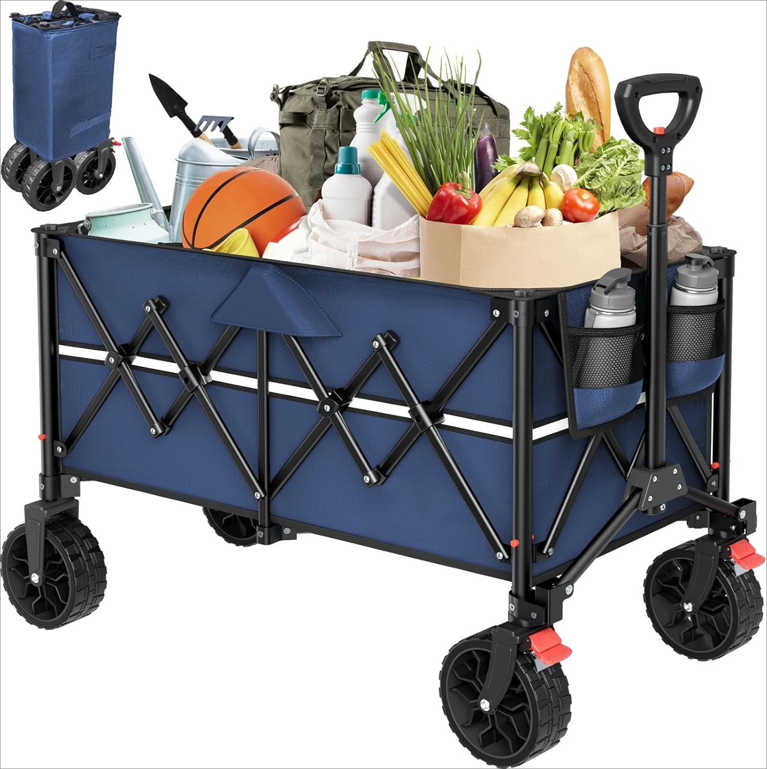 Collapsible Wagon Cart with Wheels Foldable - Folding Utility Heavy ...