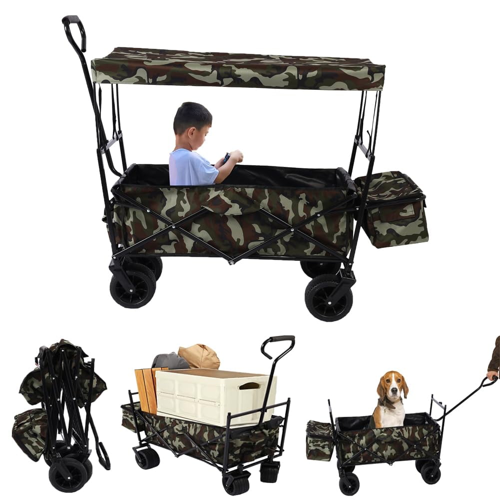 Collapsible Wagon Folding Garden Cart with Removable Canopy,270lbs ...