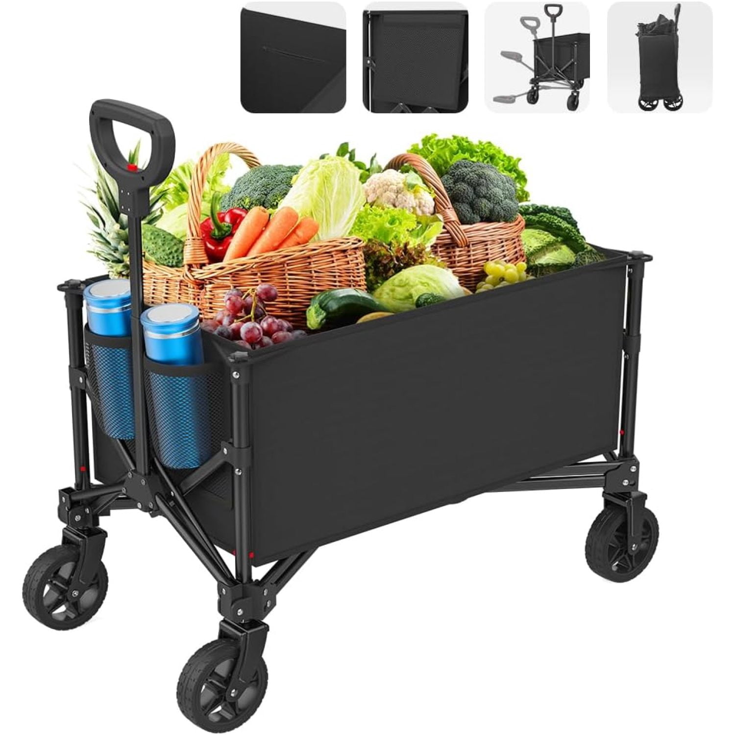 Collapsible Wagon, Folding Wagon Garden Cart Heavy Duty with Side ...