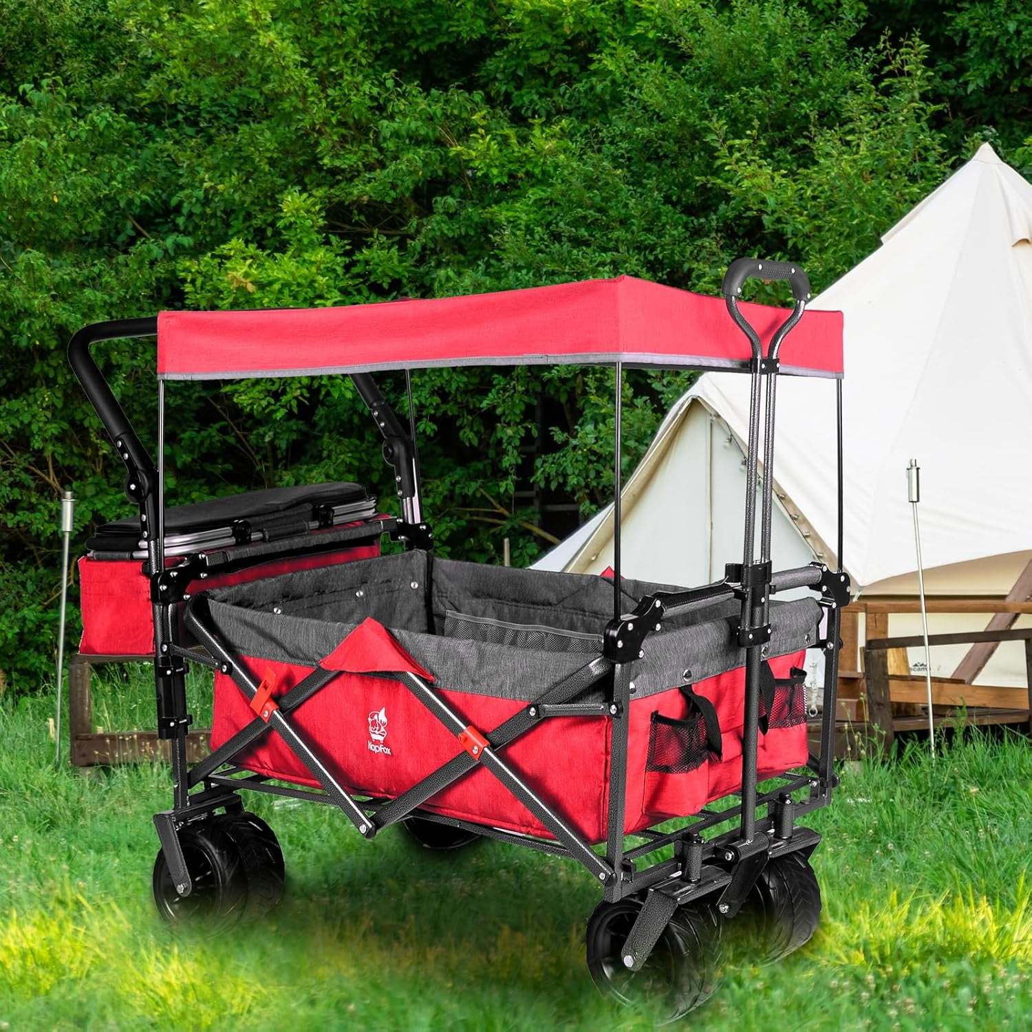 Collapsible Wagon Heavy Duty Folding Wagon Cart with Removable Canopy ...