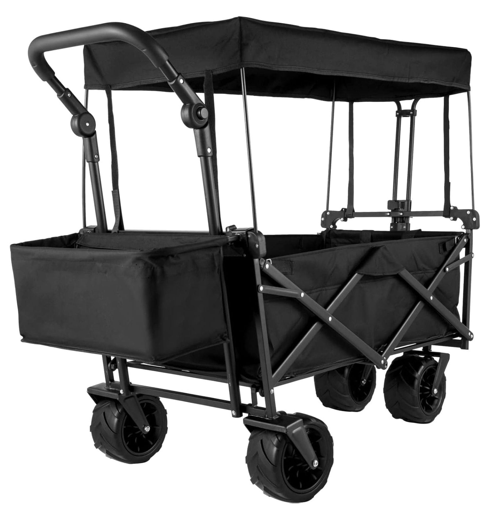 Collapsible Wagon with Removable Canopy, 220lbs Heavy Duty Foldable ...