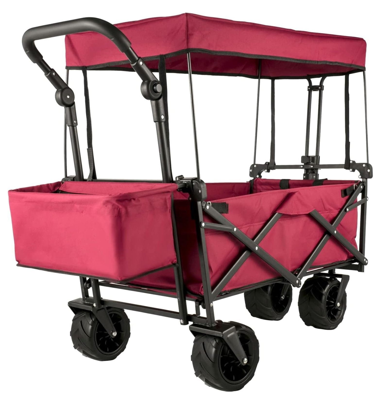 Collapsible Wagon with Removable Canopy, 220lbs Heavy Duty Foldable ...