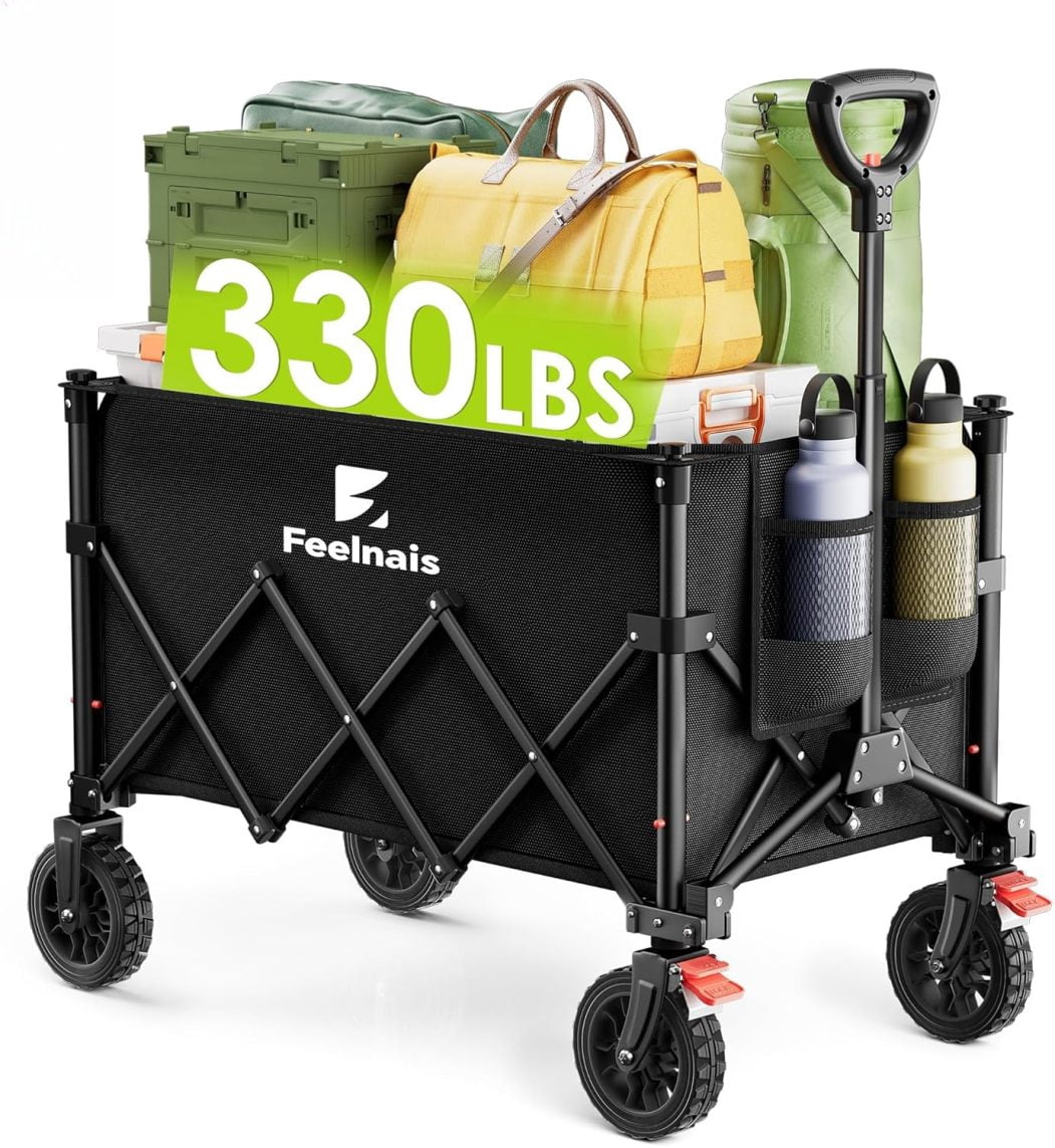 Collapsible Wagon with Wheels, DHTZ Folding Wagon Cart with Adjustable ...