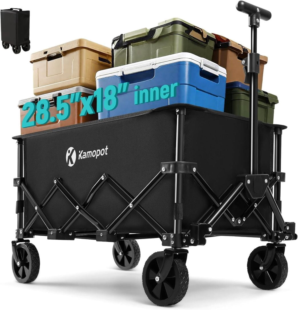 Collapsible Wagon on Wheels, Folding Wagon for Grocery, Park, Sports ...