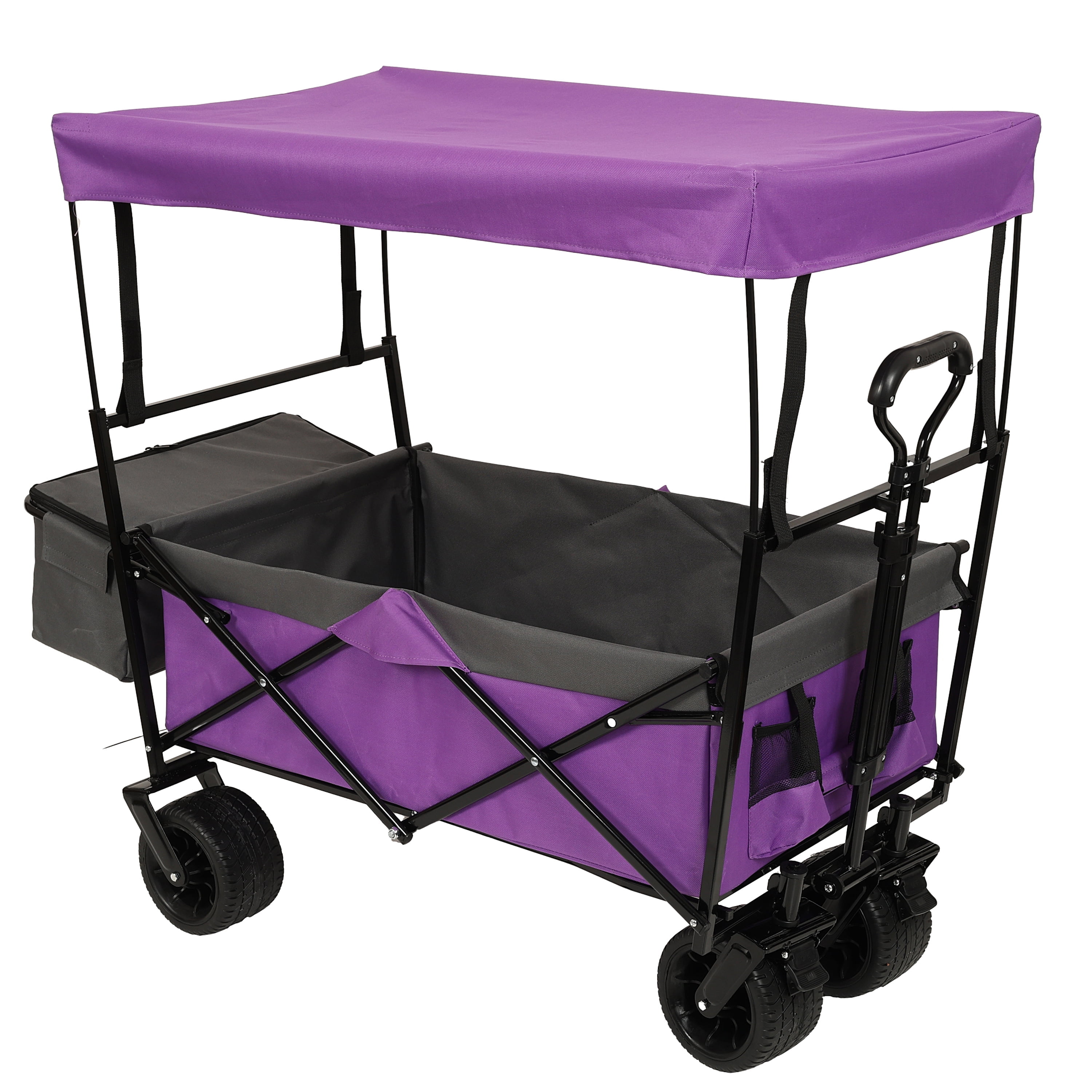 Collapsible Wagon with Canopy & Net, 7" All-Terrain Wheels for Camping ...