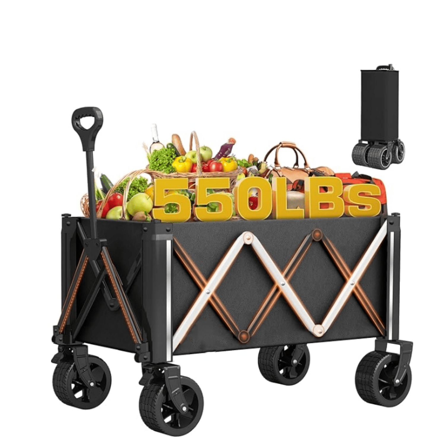 Collapsible Wagons Carts Foldable with 550LBs Weight Capacity, Heavy ...