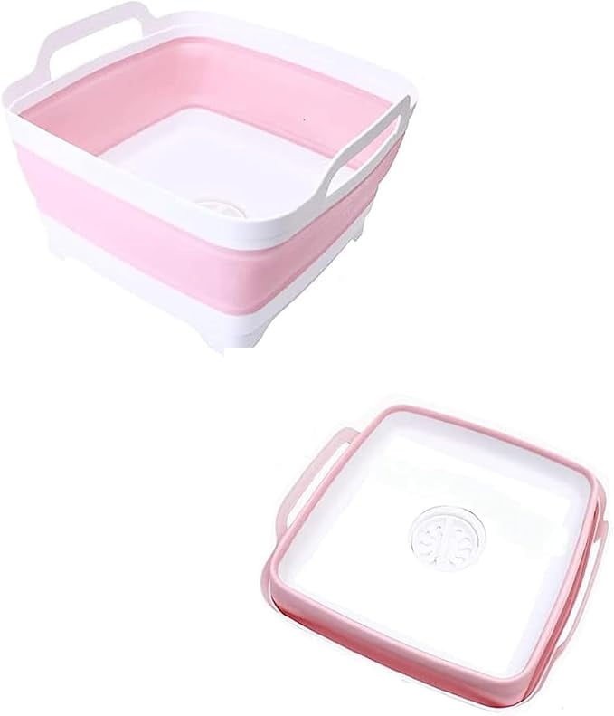 Collapsible Wash Basin 9L, Foldable Dish Tub with Drain Plug, Portable ...