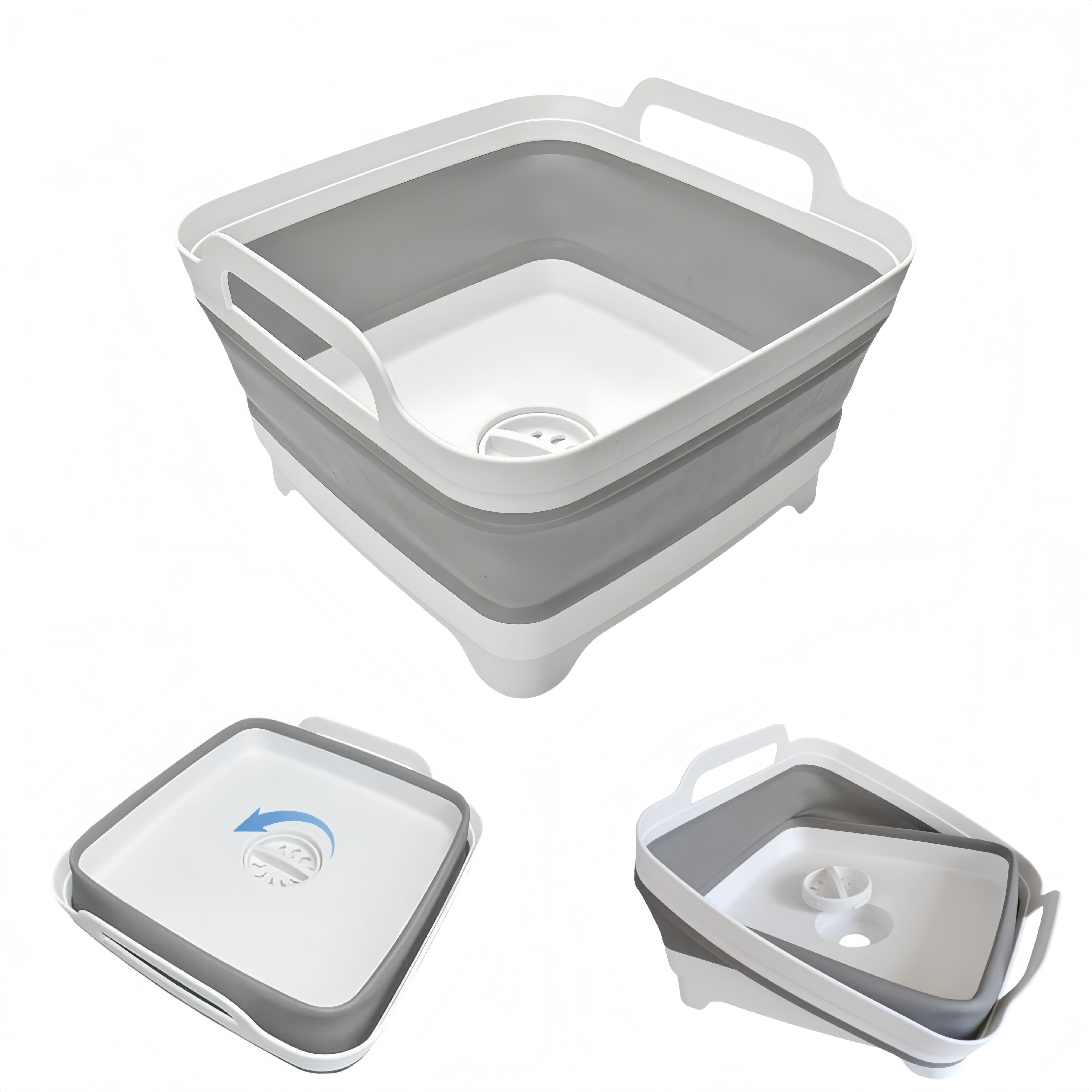 Collapsible Wash Basin with Drain Plug, 2.4 Gallons Space-Saving ...