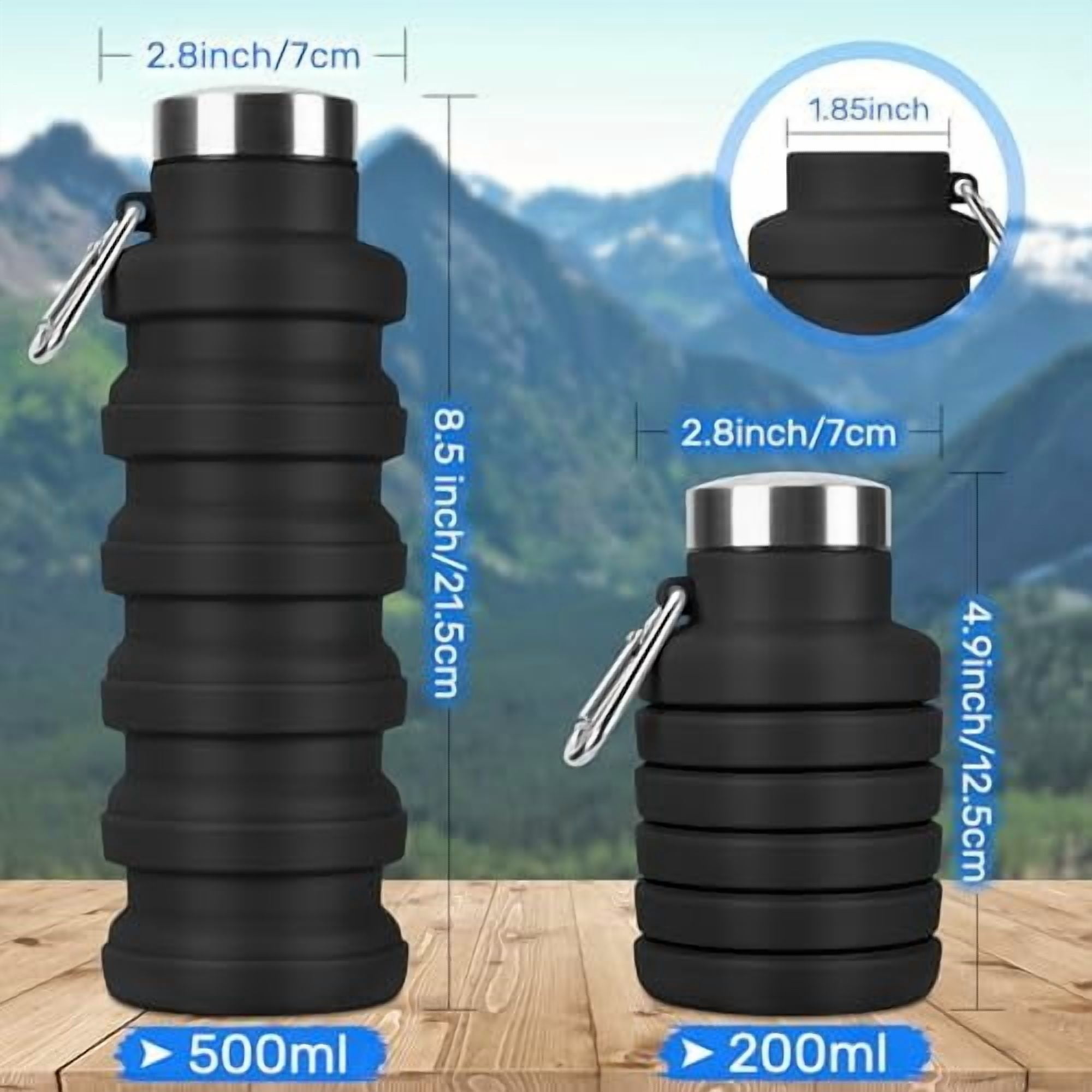 Collapsible Water Bottle, 16oz Portable Reusable Silicone Water Bottle ...