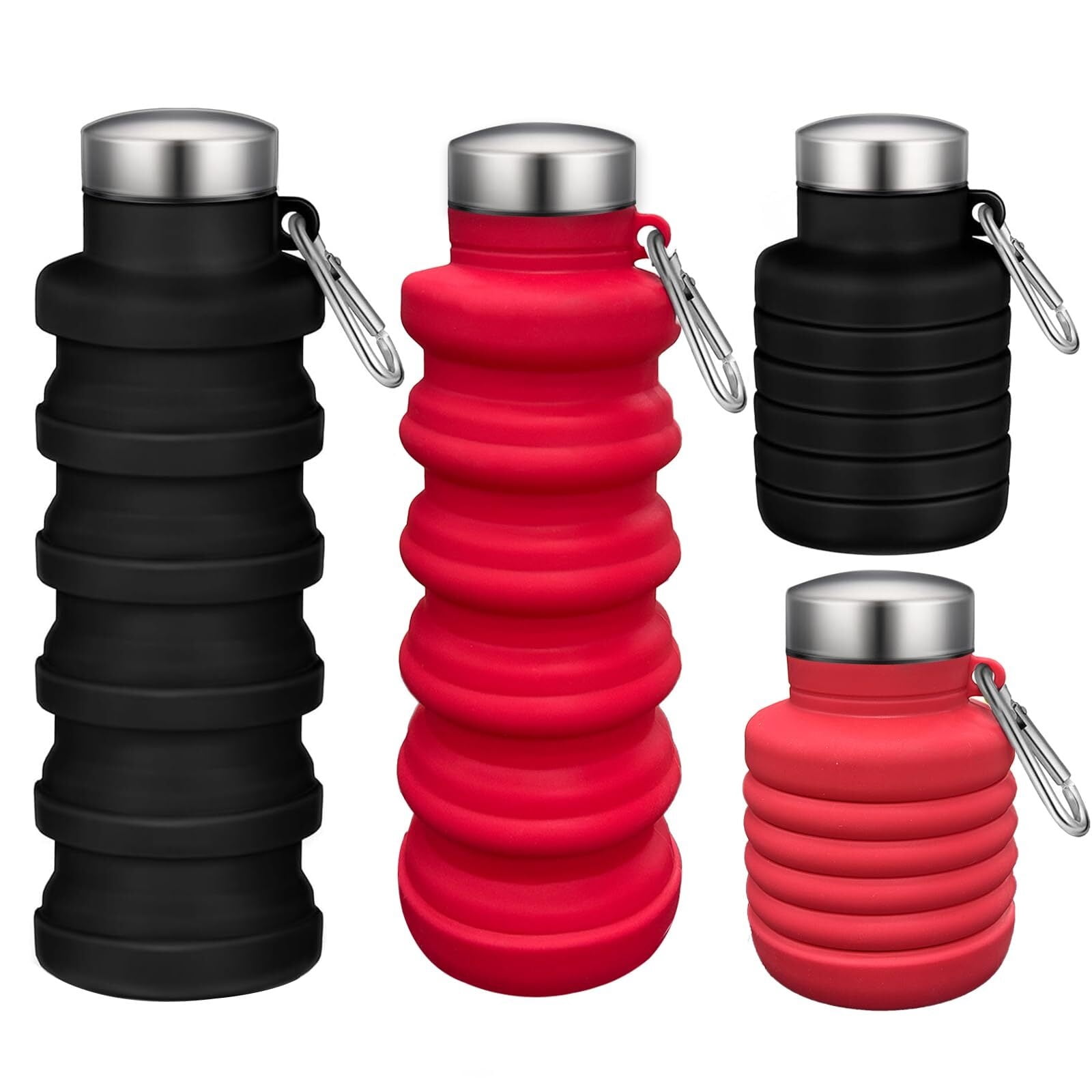 Collapsible Water Bottle,4 Pcs BPA Free Reuseable Silicone Foldable Leakproof 16oz Water Bottles ...