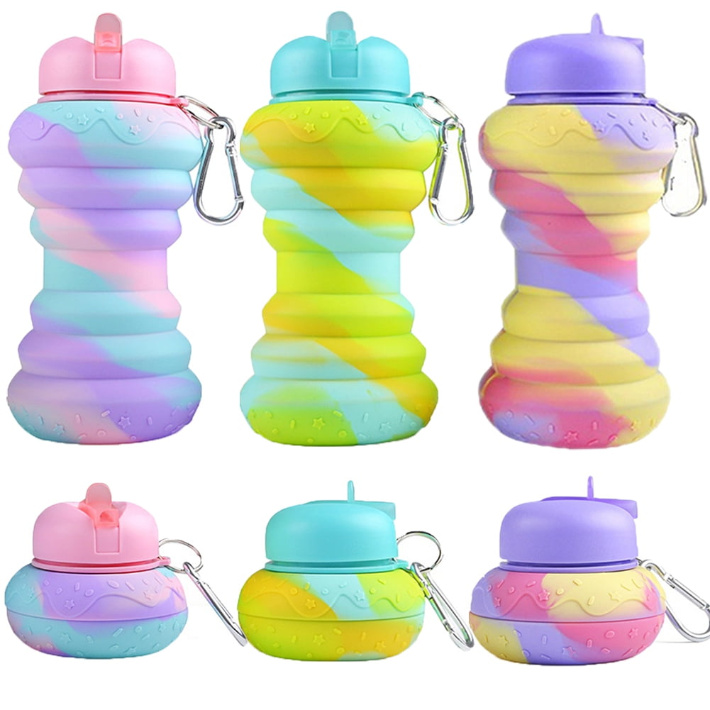 Collapsible Water Bottle, Camping Cup With Carabiner, Reuseable Silicone Foldable Leak Proof ...